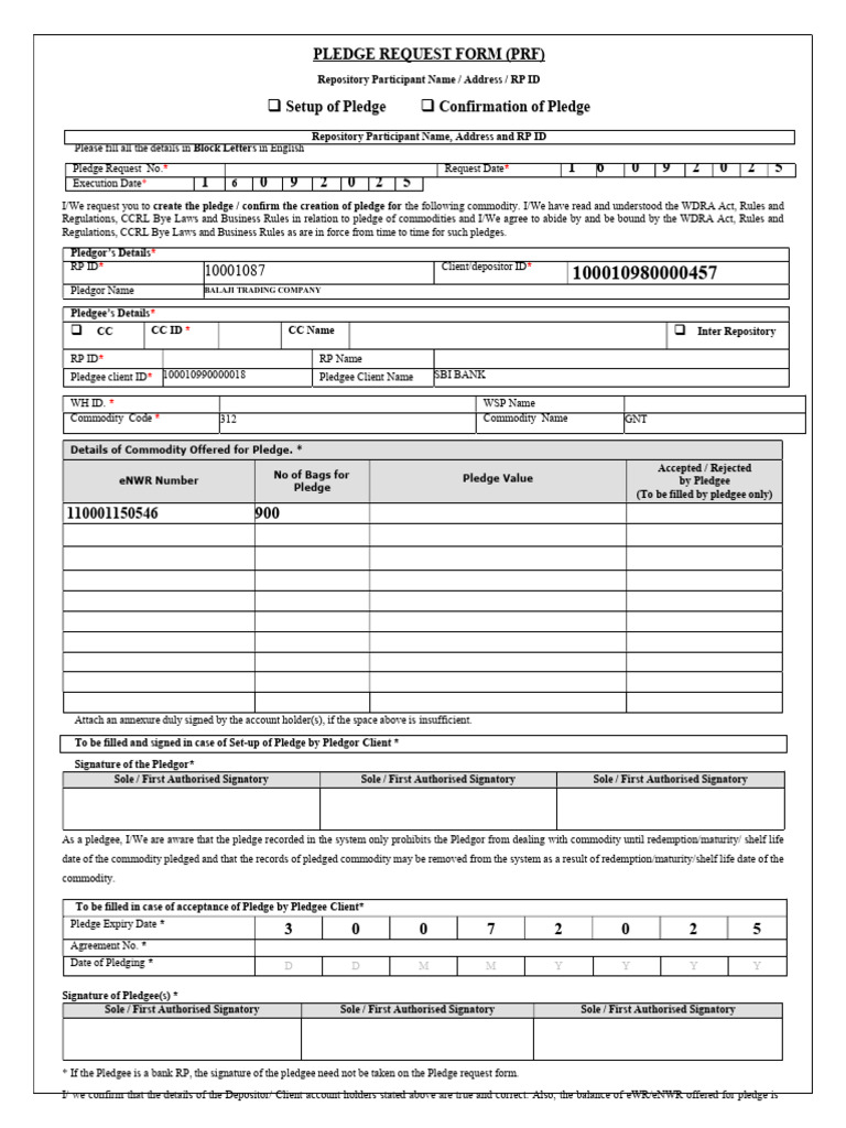 Pledge - Creation Form BALAJI TRADING COMPANY 03022025 | PDF ...