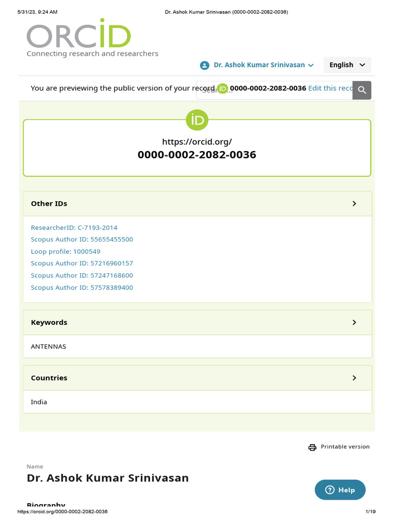 Dr. Ashok Kumar Srinivasan (0000-0002-2082-0036) | PDF | Microwave | Antenna (Radio)