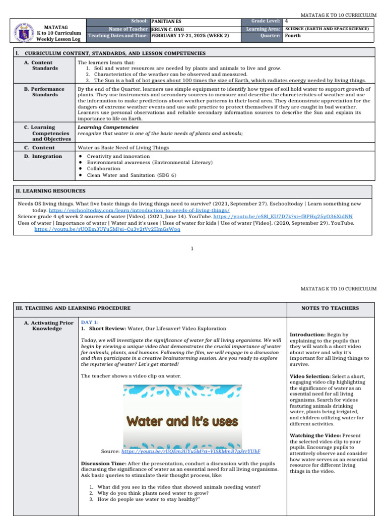Q4 - Week 2 - Science - Grade 4 | PDF | Curriculum | Learning