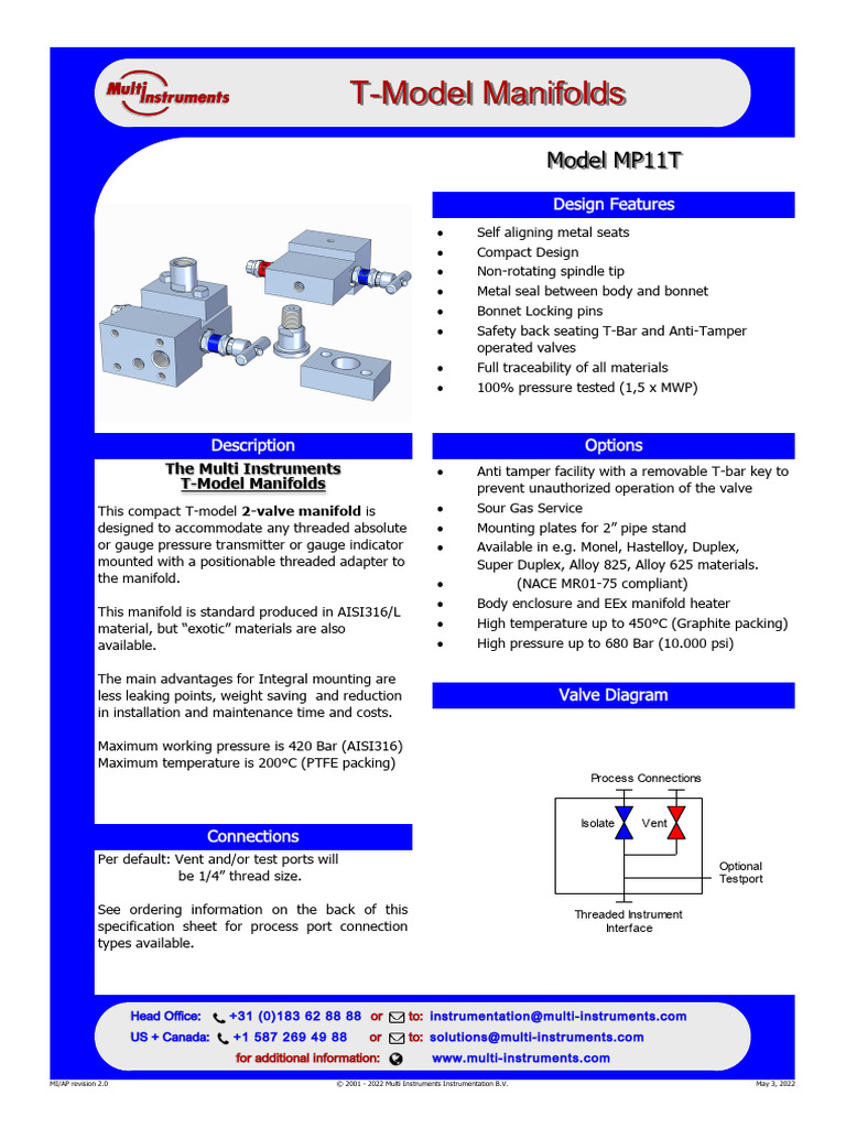 Anti-Tamper T-Model Manifold MP11T | PDF | Valve | Manufactured Goods