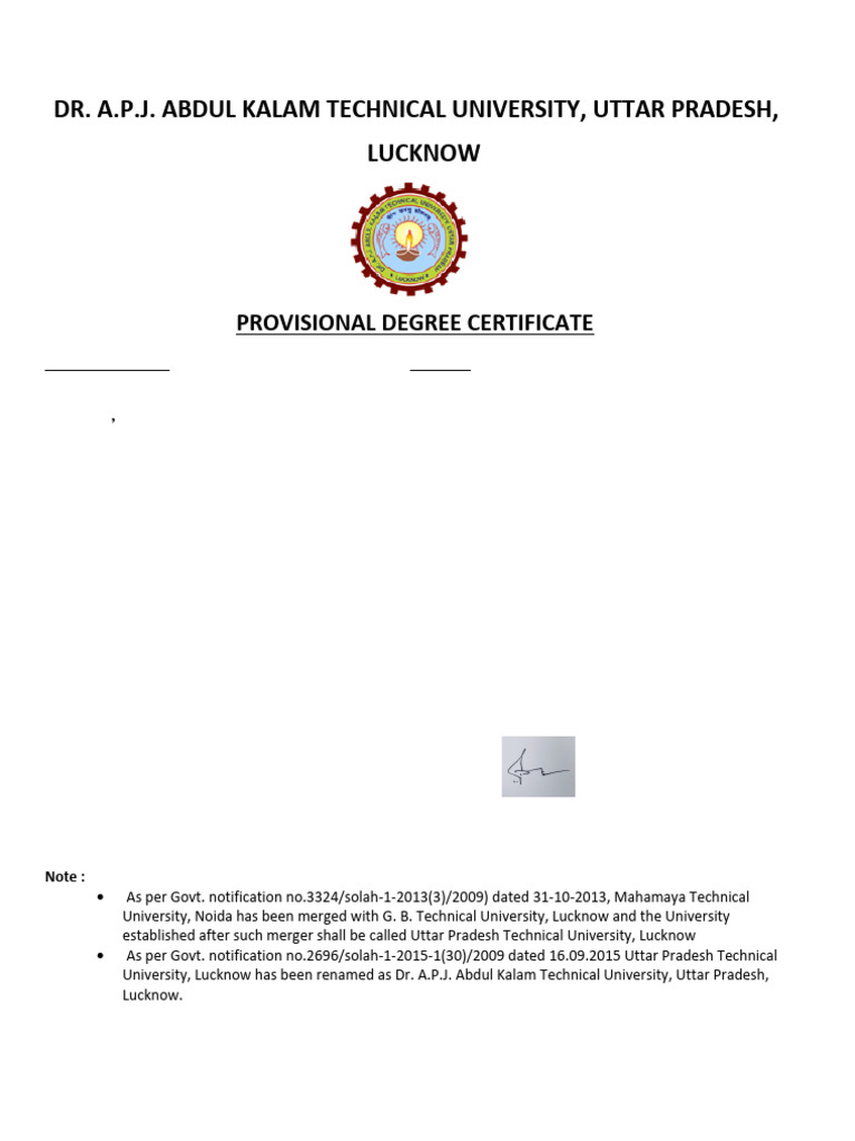 Provisional Degree Certificate Template | PDF