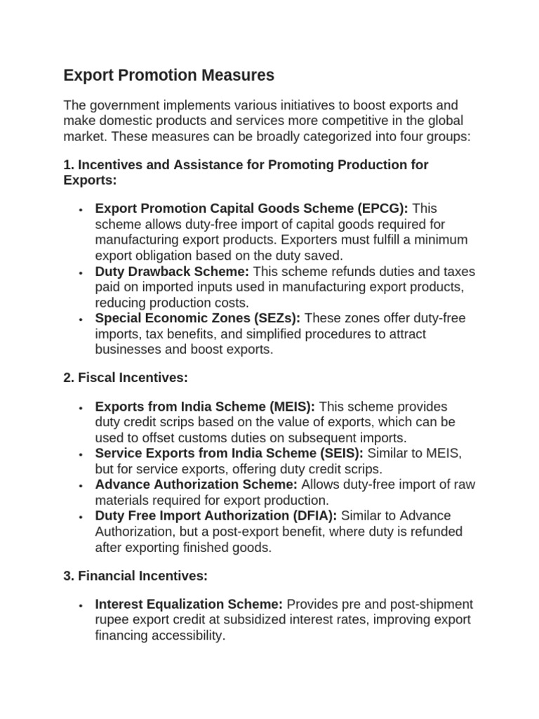 Export Promotion Measures | PDF | Exports | Tariff