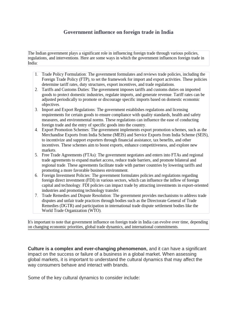 Indian Government's Trade Influence | PDF | Exports | Tariff