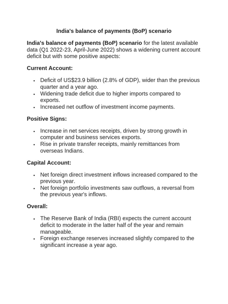 India's Balance of Payments (BoP) Scenario | PDF