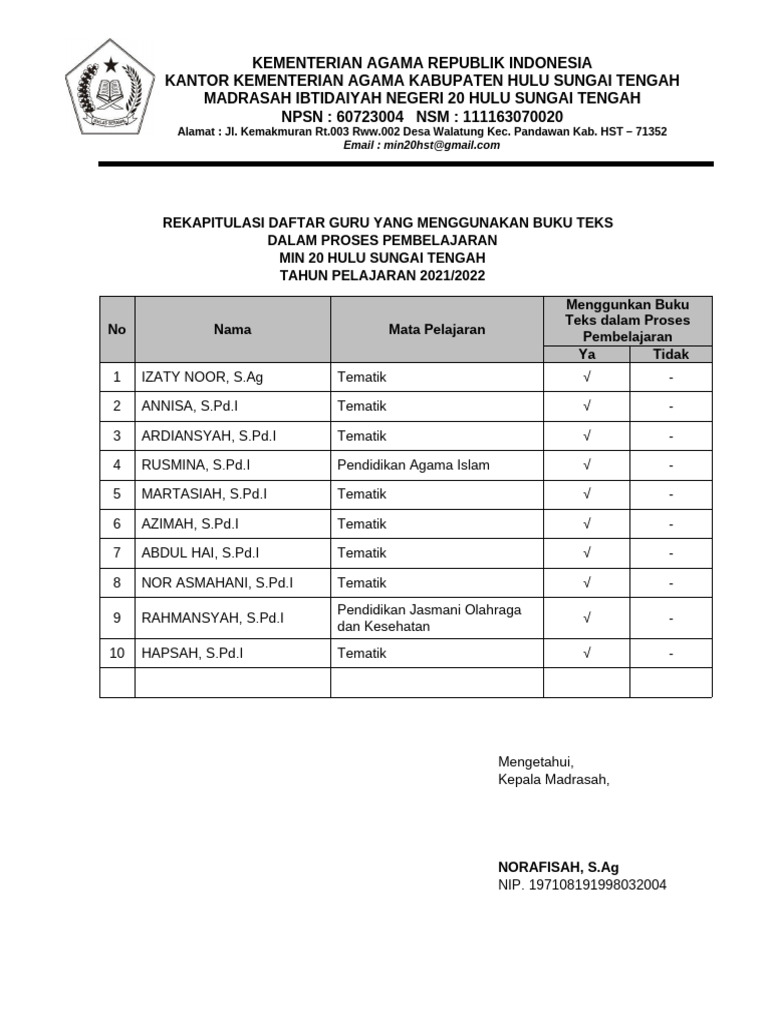 D4. Rekap guru yang menggunakan buku pelaaran | PDF