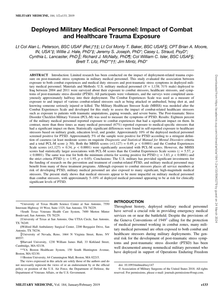 Deployed Military Medical Personnel Impact of Combat | PDF | Mental ...