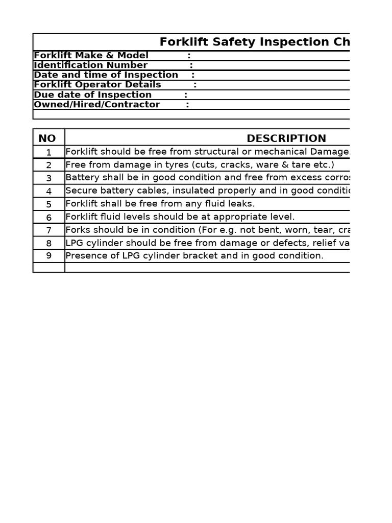 Forklift Checklist | PDF