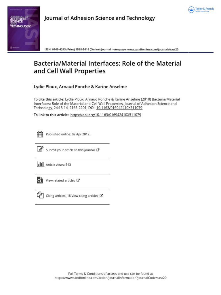 Bacteria Material Interfaces Role of The Material and Cell Wall ...
