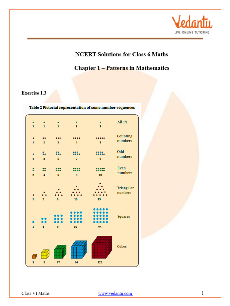 NCERT Solutions For Class 6 Maths Chapter 1 Patterns in Mathematics Ex 1.3 - Free PDF Download ...