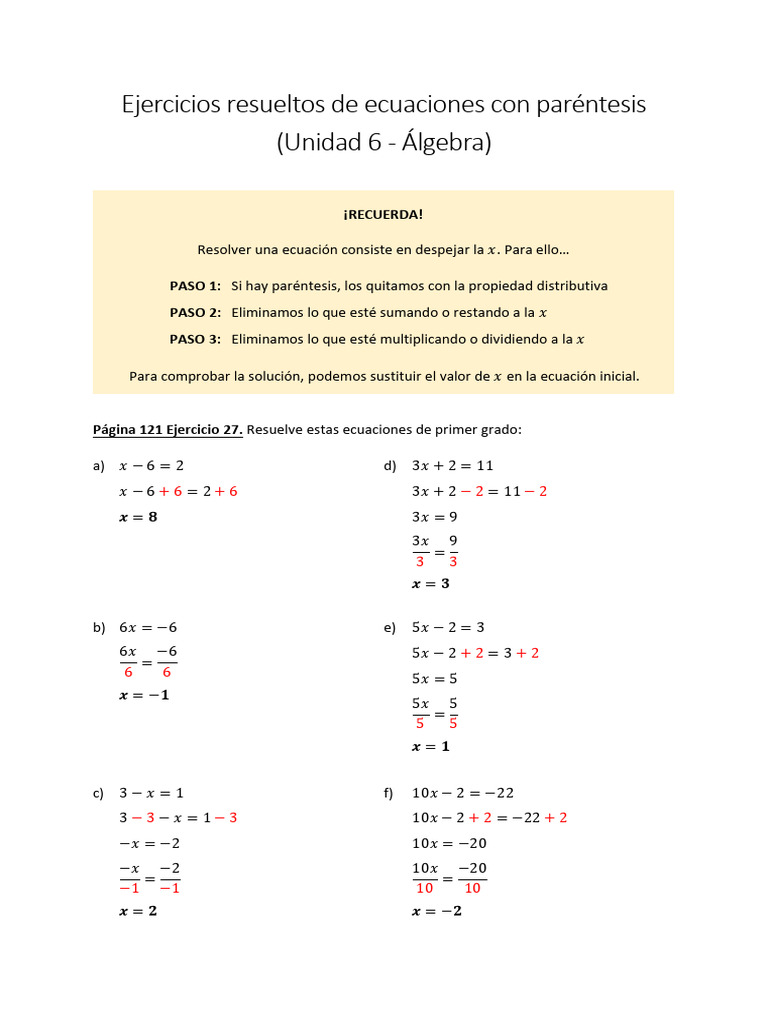 Ecuaciones con Paréntesis Resueltas | PDF | Ecuaciones | Matemáticas