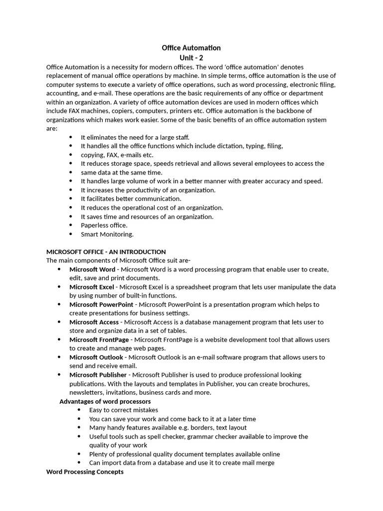 Office Automation Unit-2 | PDF | Microsoft Word | Word Processor