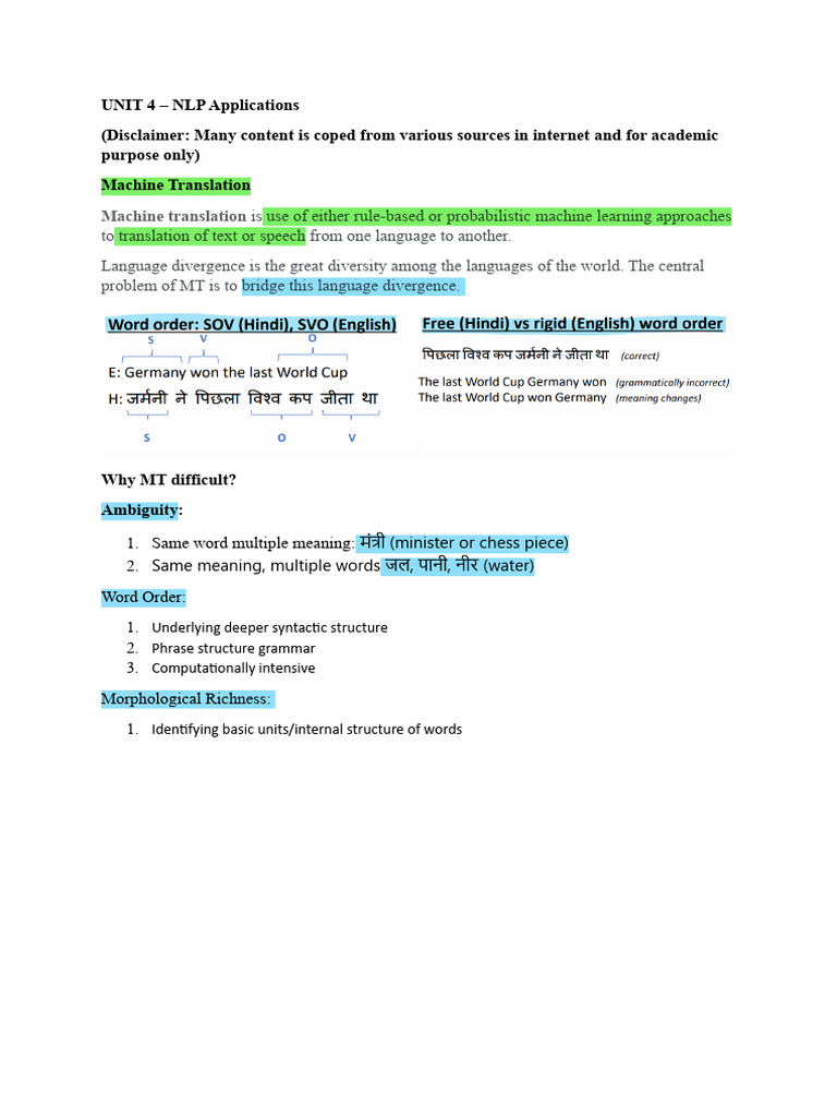 Unit 4 - NLP Applications Notes | PDF | Statistical Classification ...