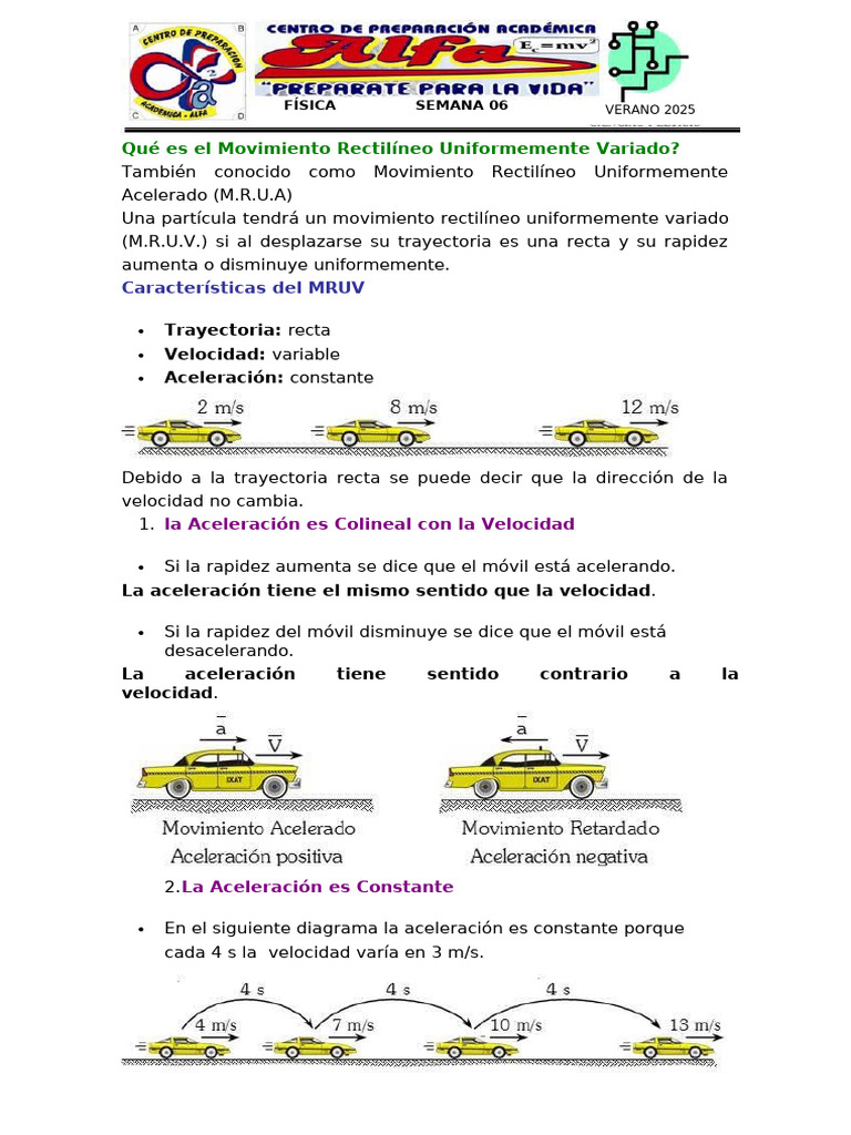 417837950-Movimiento-Rectilineo-Uniformemente-Variado | PDF | Aceleración | Velocidad