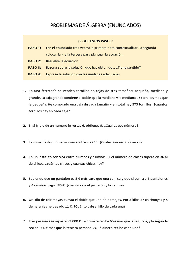 Problemas de Álgebra (Enunciados) | PDF