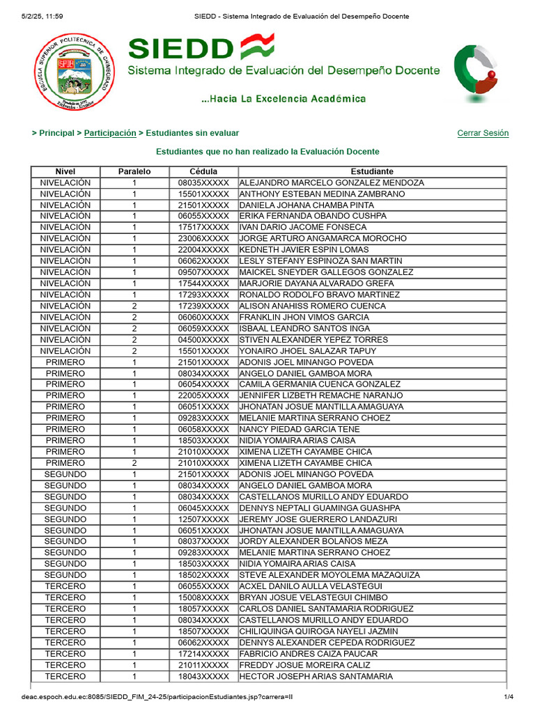 Estudiantes No Evaluados en SIEDD | PDF