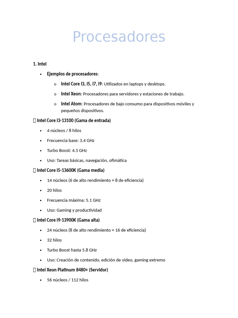 Procesadores | PDF | Microprocesador | Intel