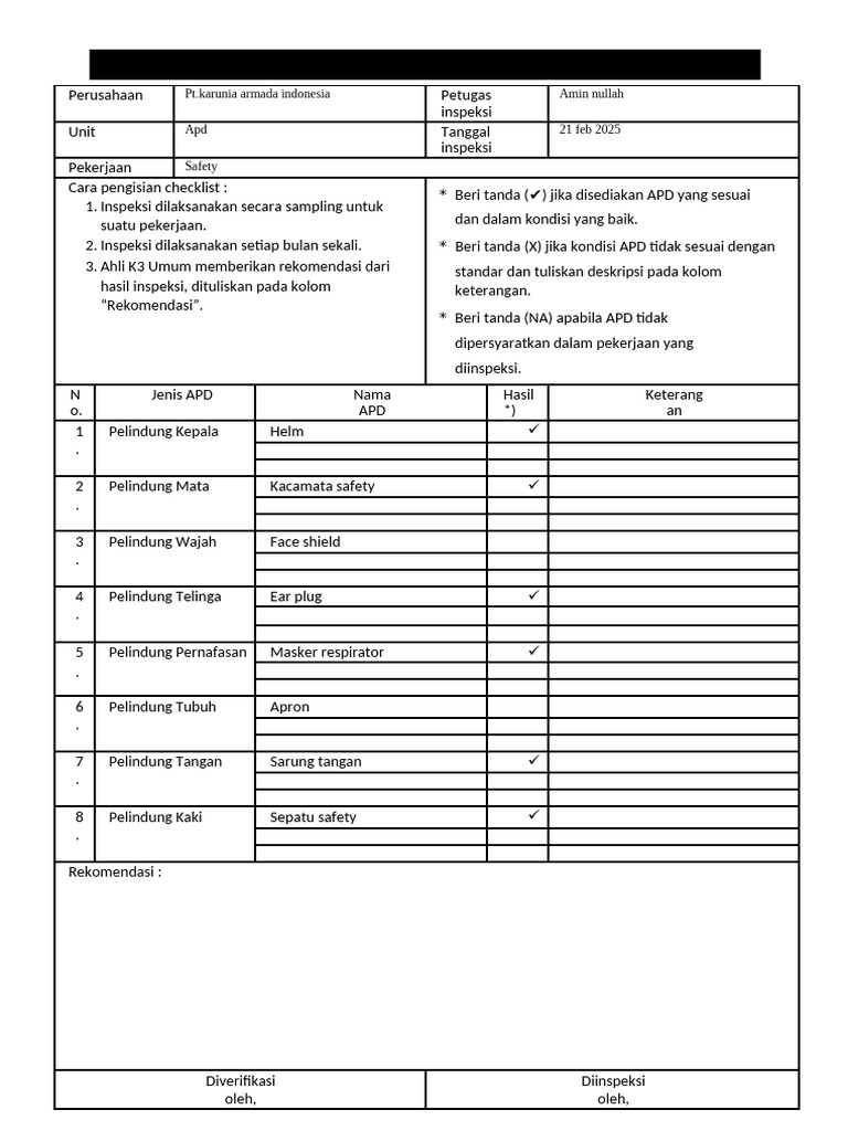 Form Inspeksi APD | PDF