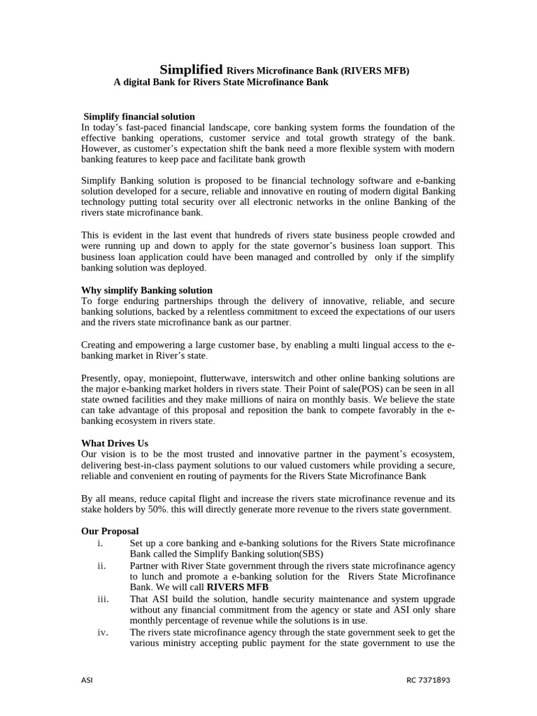 Professional Simplified Rivers MFB Proposal | PDF | Debit Card | Credit ...