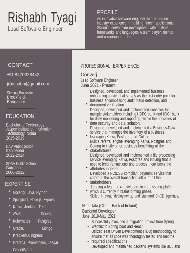 Rishabh Tyagi Resume | PDF | Postgre Sql | Software Architecture