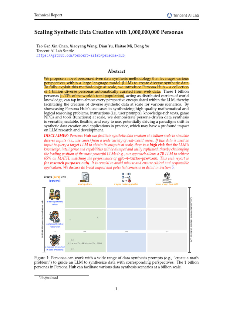 Scaling Synthetic Data Creation with 1,000,000,000 Personas | PDF | Group (Mathematics ...