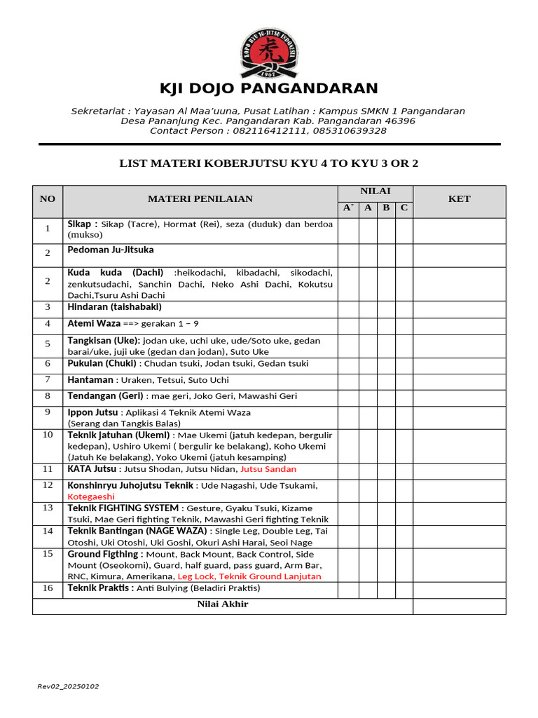Daftar - Materi Kyu 4 To Kyu 3 or 2 | PDF