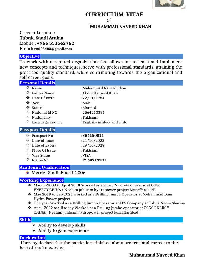 Curriculum Vitae: Muhammad Naveed Khan | PDF