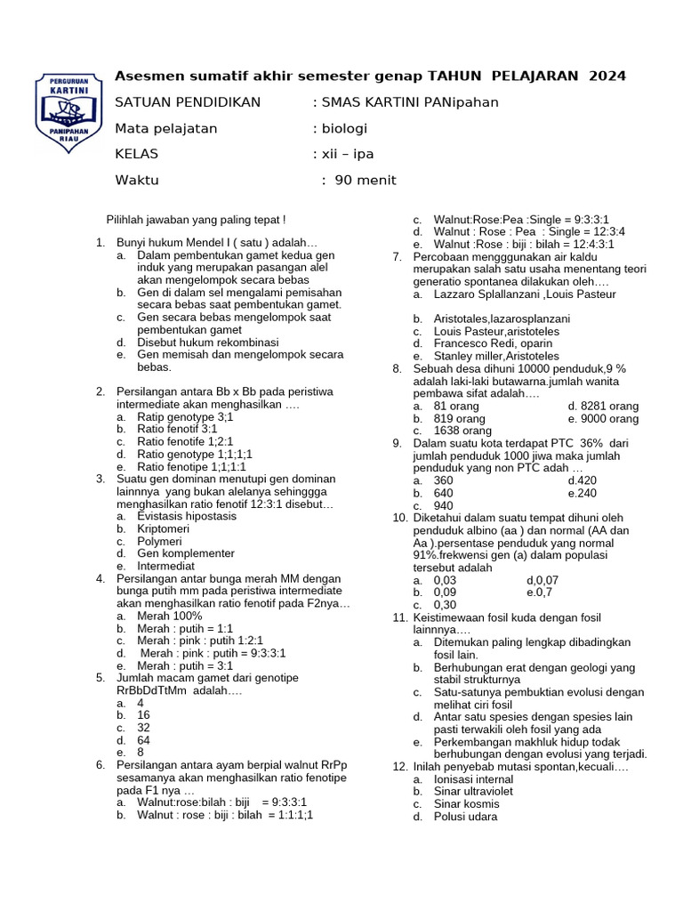 Asesmen Sumatif Akhir Semester Genap 2024 | PDF