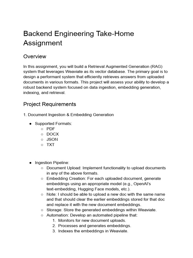 Backend Engineering Take-Home Assignment | PDF | Information Retrieval | Data Management