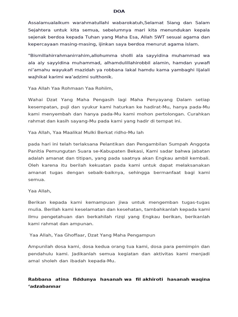 DOA PELANTIKAN PPK | PDF