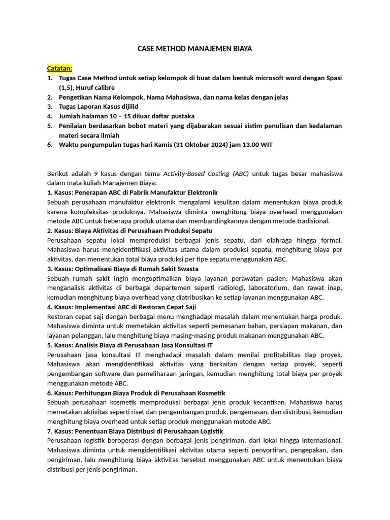 Case Method - Manajemen Biaya | PDF