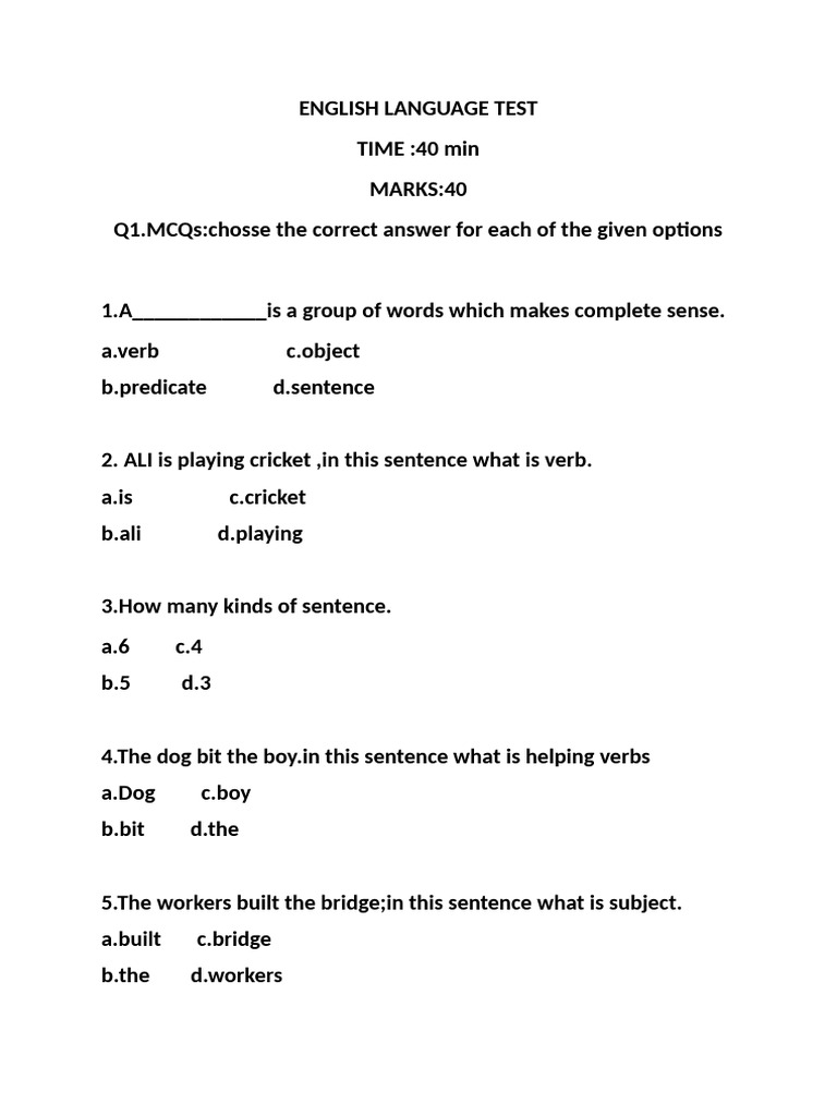 English Language Test 2. | PDF