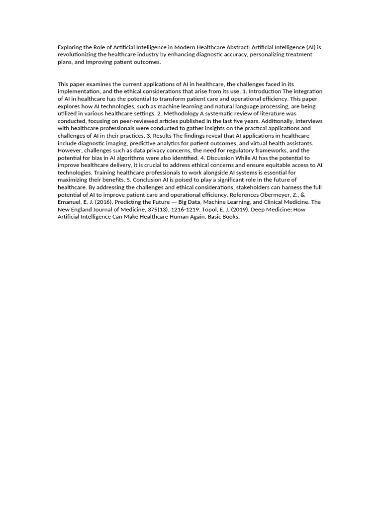Exploring The Role of Artificial Intelligence in Modern Healthcare | PDF