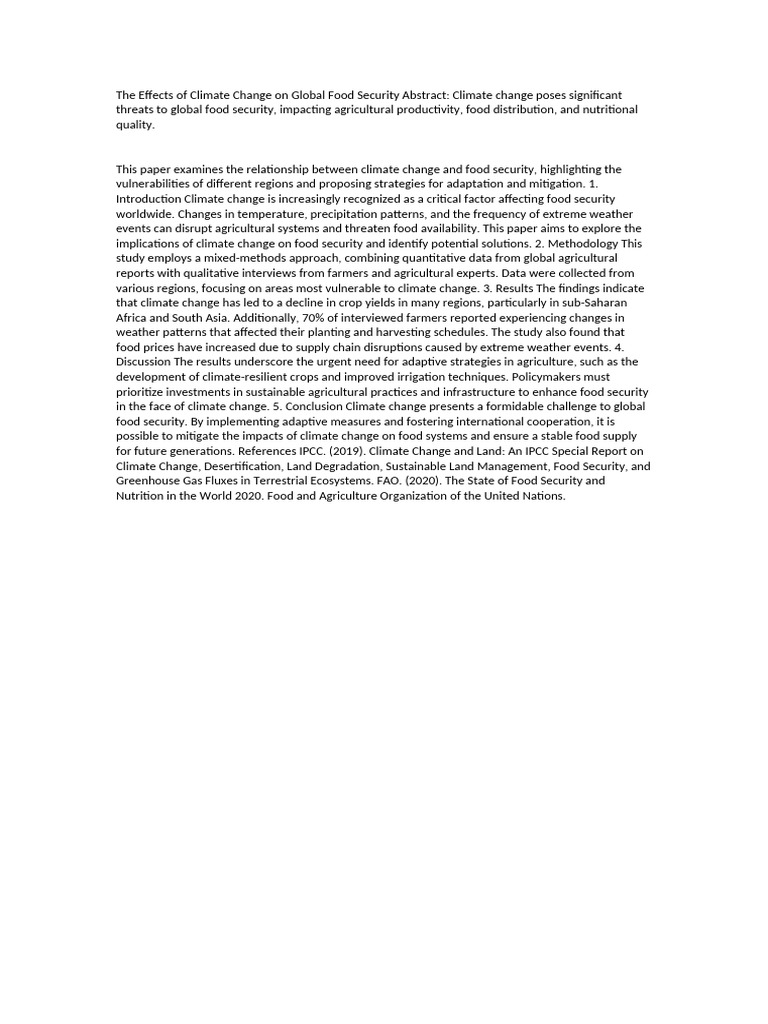 The Effects of Climate Change on Global Food Security Abstract Climate ...