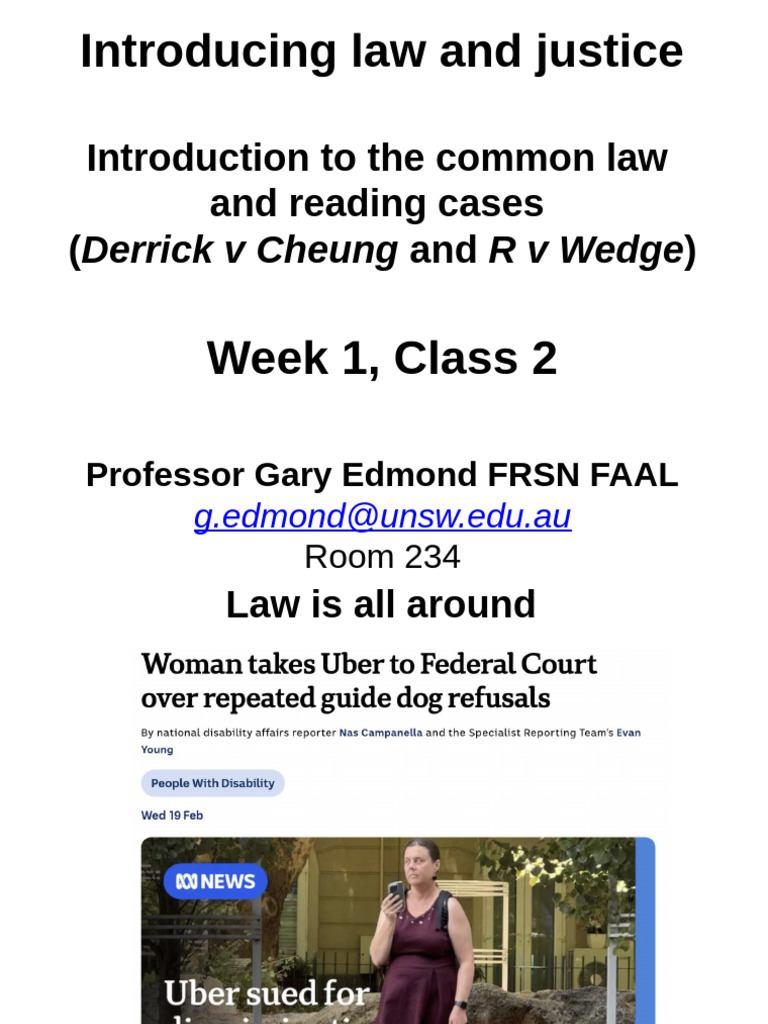 Edmond ILJ 2025 Week 1, Class 2 Common Law and Reading Cases Sent | PDF | Precedent | Common Law