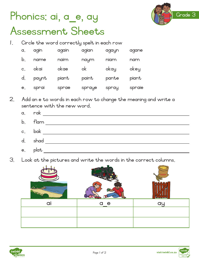 Grade 3 Phonics Assessment Sheets | PDF | Reading (Process) | Learning ...