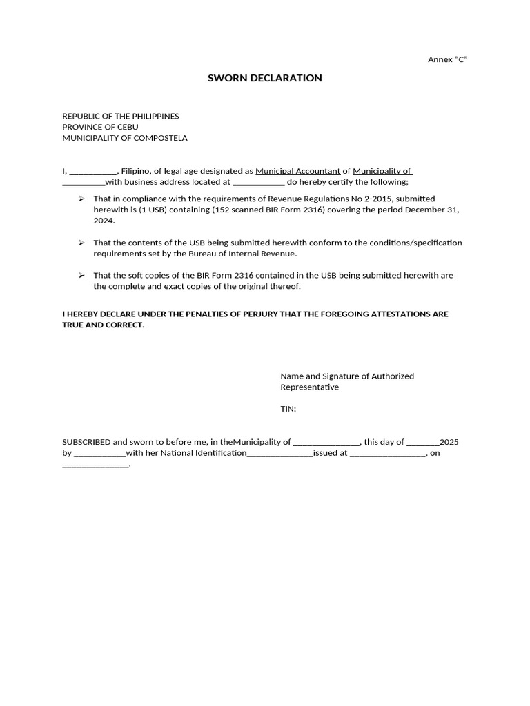 Annex C of Bir 2-2015 | PDF