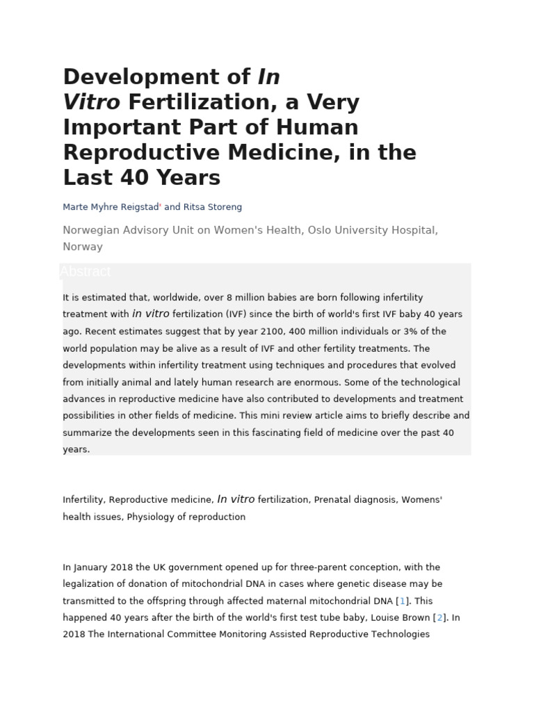 40 Years of In Vitro Fertilization Advances | PDF | In Vitro ...