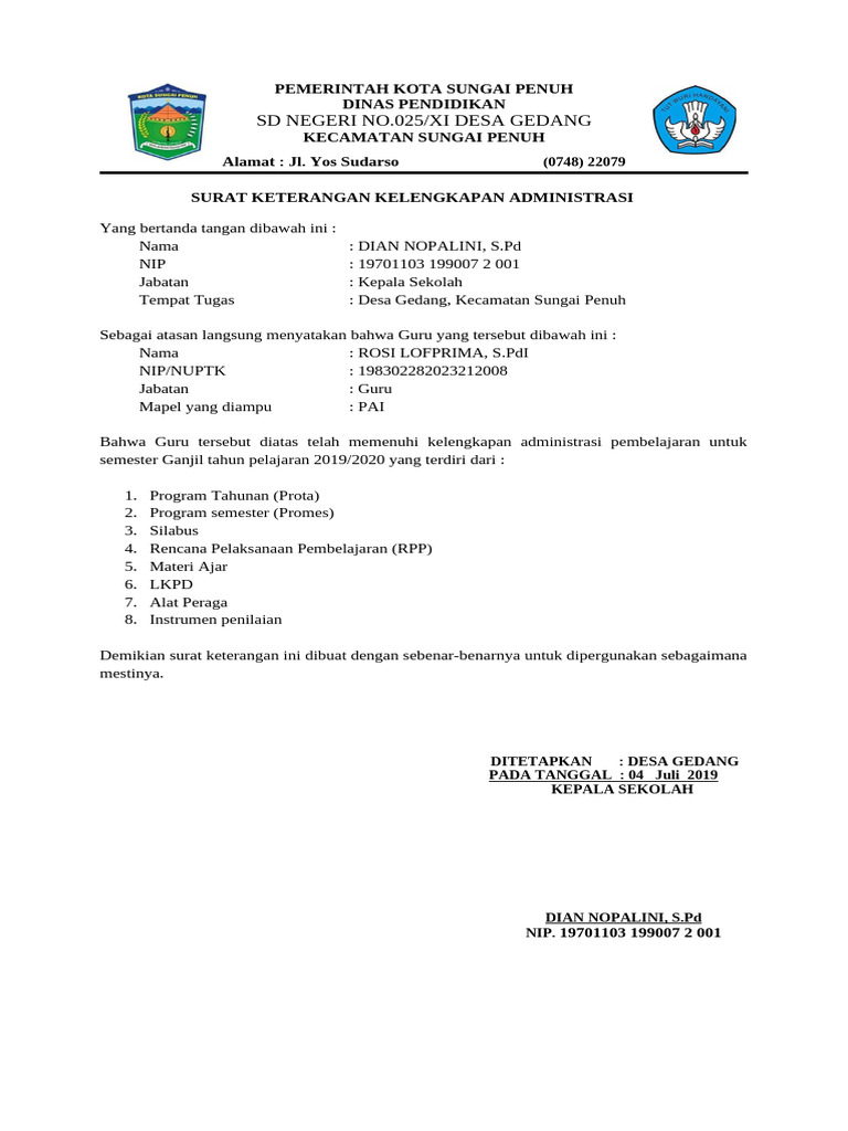 Surat Kelengkapan Rosi | PDF