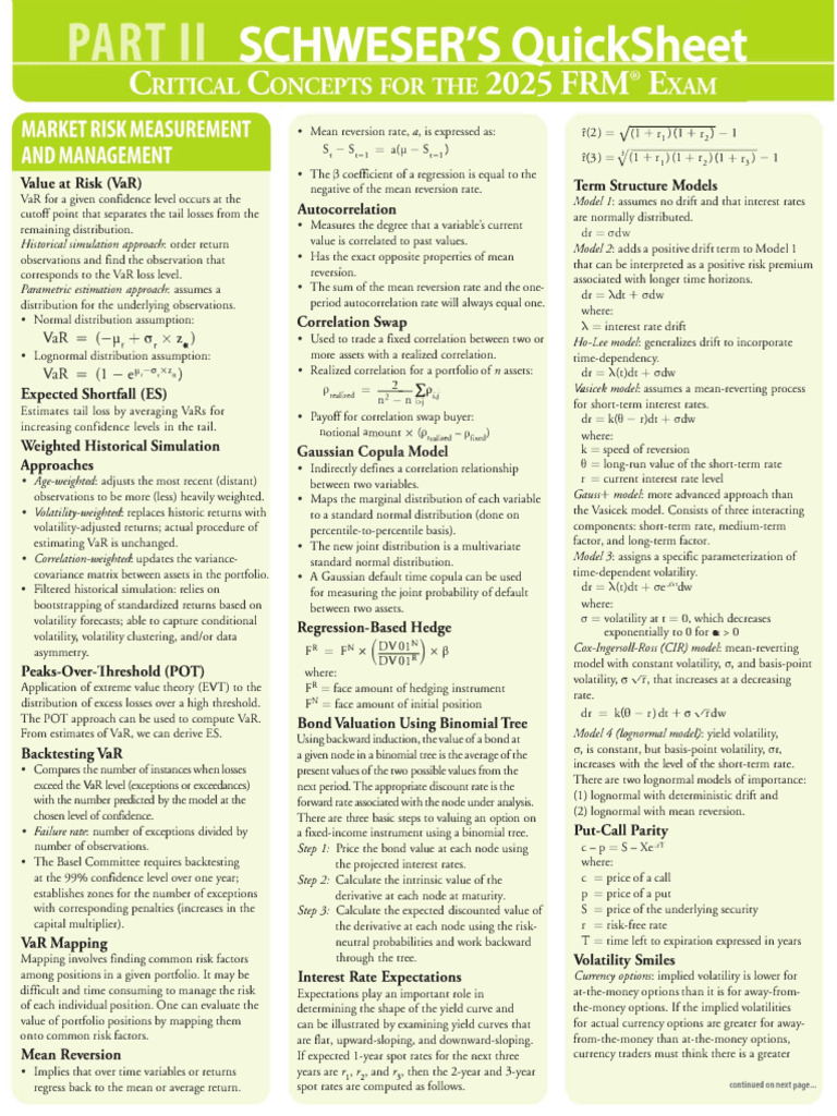 FRM 2025 Part II - Schweser Quicksheet | PDF