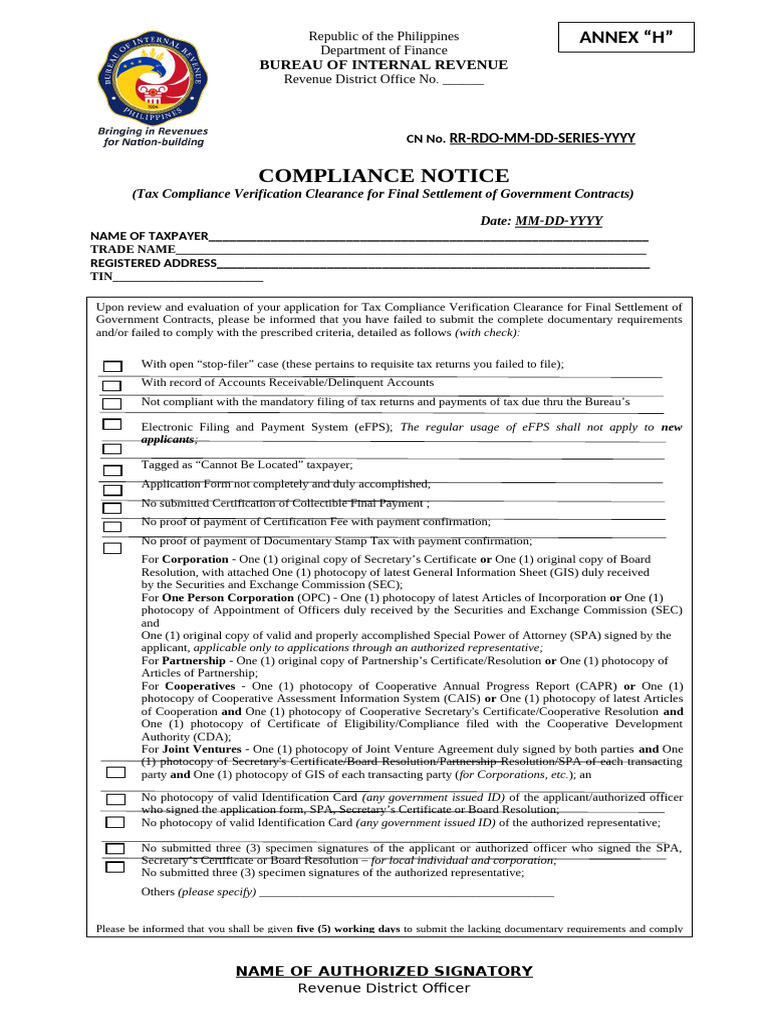 Annex H | PDF | Taxes | Payments