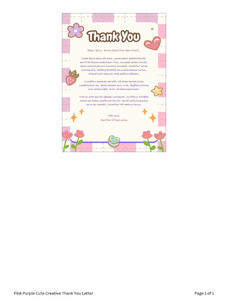 Pink Purple Cute Creative Thank You Letter | PDF