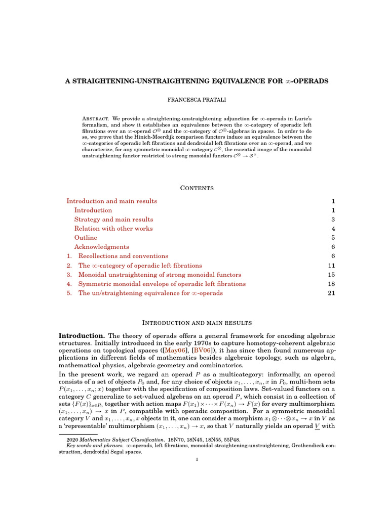 A straightening-unstraightening equivalence for infinity-operads | PDF | Mathematical Structures ...