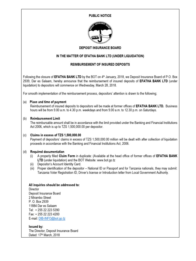 Public Notice: DIB-INFO@bot - Go.tz | PDF