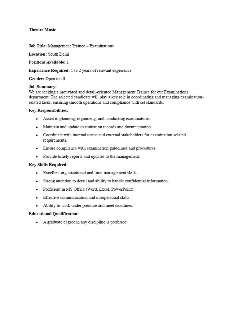 Management Trainee - Examinations | PDF