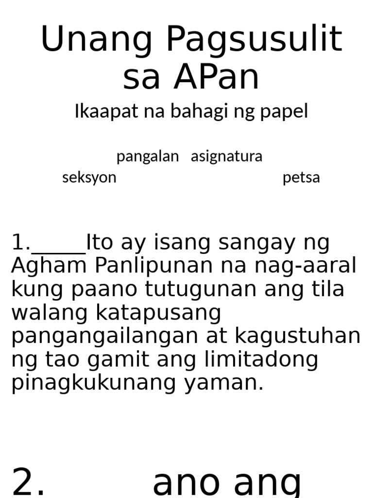 Unang Pagsusulit AP9 1st Q L1 | PDF