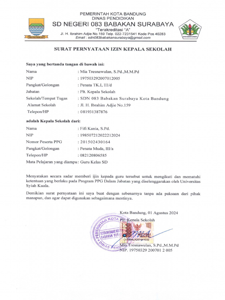 Surat Ijin Pimpinan_fifi | PDF