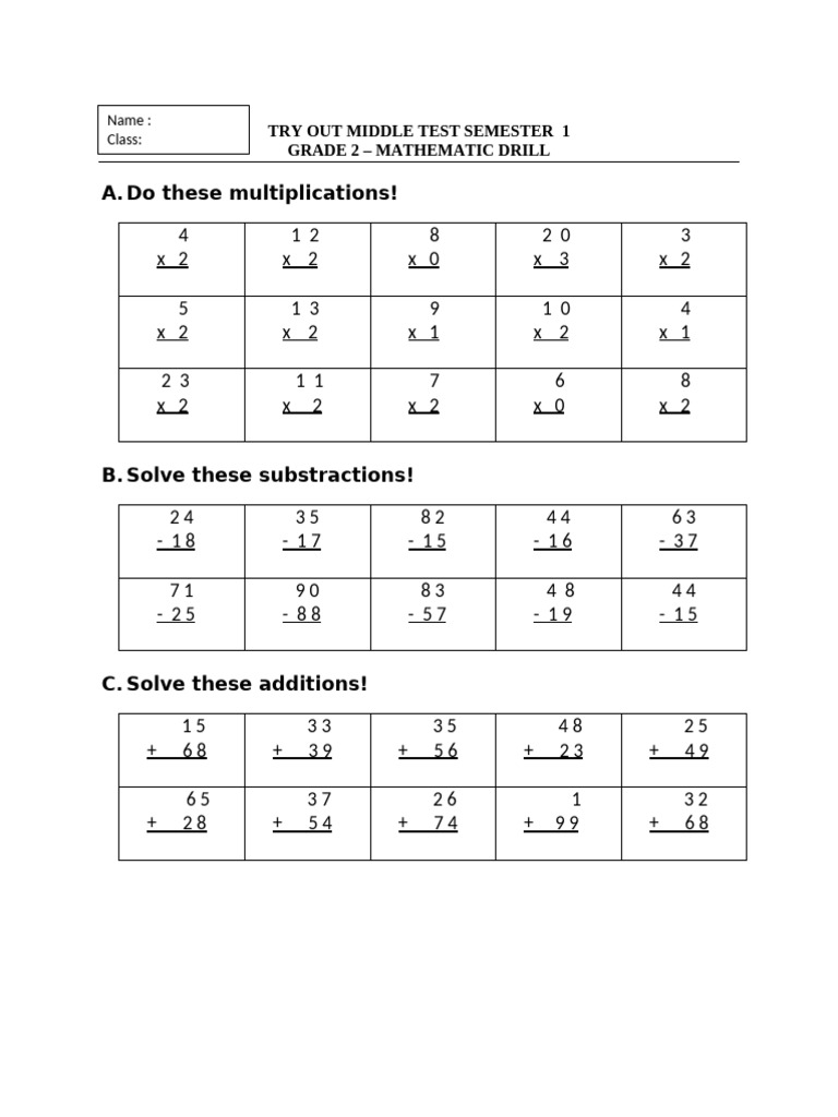 Grade 2 Math Test: Multiplication & More | PDF