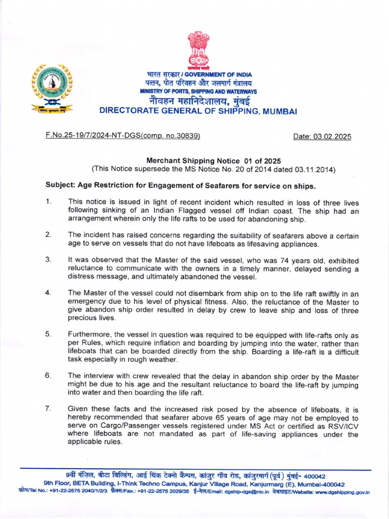 masters age restriction-65 years | PDF | Shipwrecks | Maritime Disasters