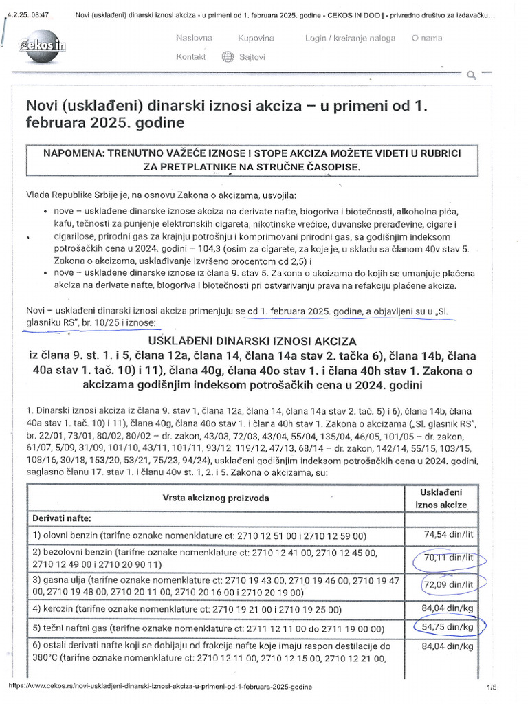 Novi Iznosi Akciza Pocev Od 01 Februara 2025 | PDF