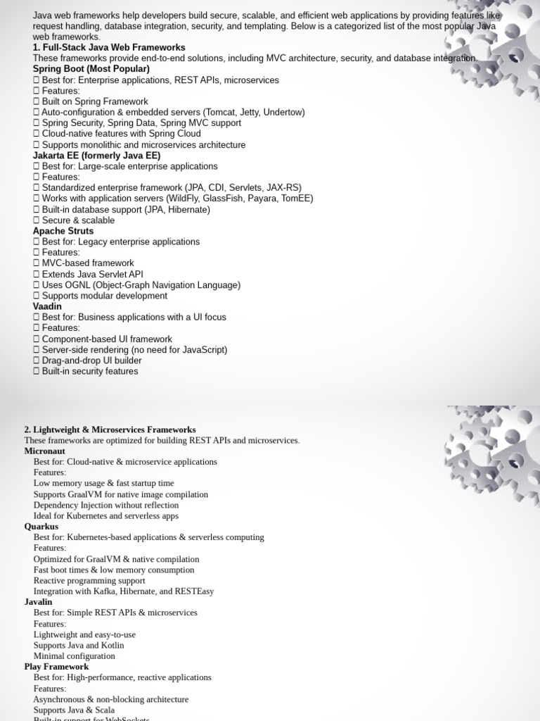 Java Web Frameworks Guide | PDF | Spring Framework | Computing